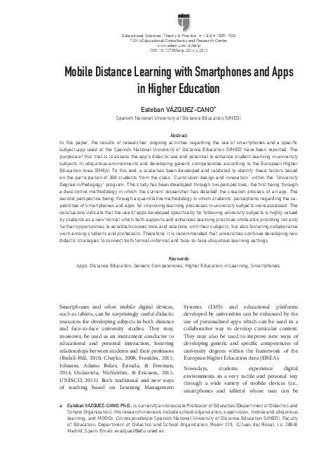(PDF) Mobile Distance Learning with Smartphones and Apps in Higher ...