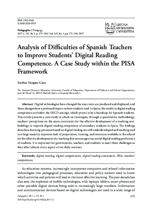 (PDF) Analysis of Difficulties of Spanish Teachers to Improve Students ...