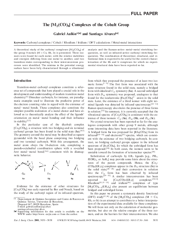 (PDF) The [M2(CO)8] Complexes of the Cobalt Group