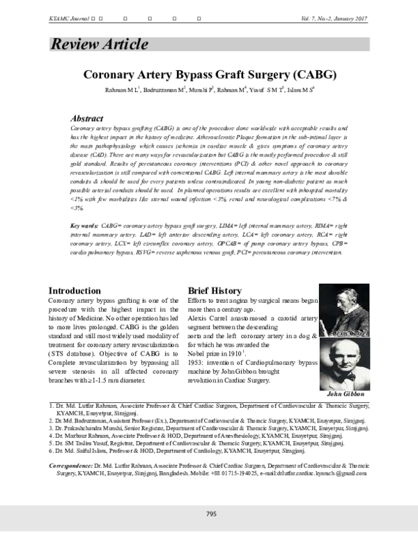(PDF) Coronary Artery Bypass Graft Surgery (CABG)