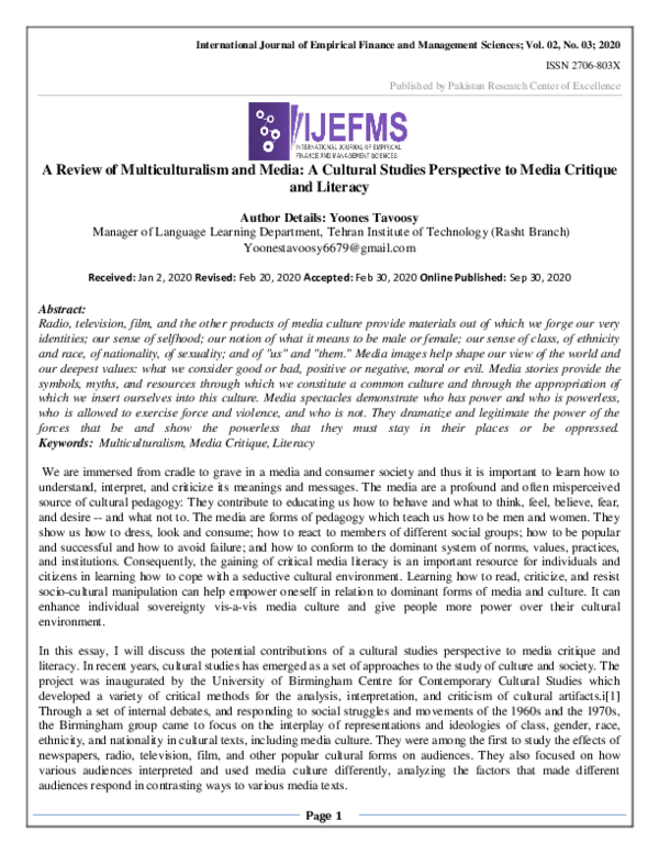 (PDF) A Review of Multiculturalism and Media: A Cultural Studies ...
