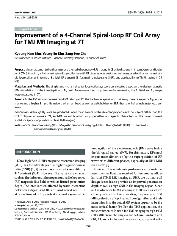 (PDF) Improvement of a 4-Channel Spiral-Loop RF Coil Array for TMJ MR ...