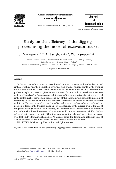 (PDF) Study on the efficiency of the digging process using the model of ...
