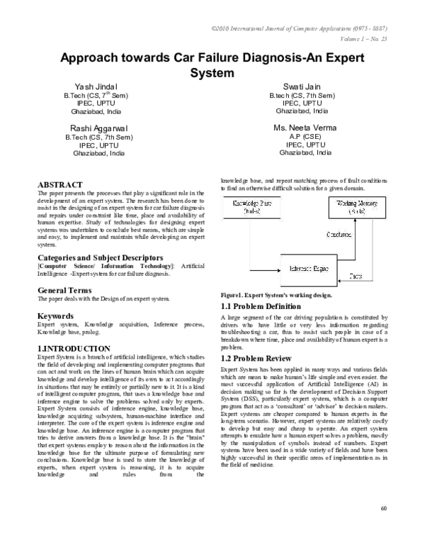 (PDF) Expert System for Car Failure Diagnosis