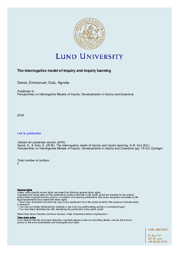 (PDF) The Interrogative Model of Inquiry and Inquiry Learning