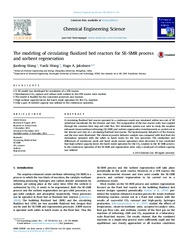 (PDF) The modeling of circulating fluidized bed reactors for SE-SMR process and sorbent regeneration