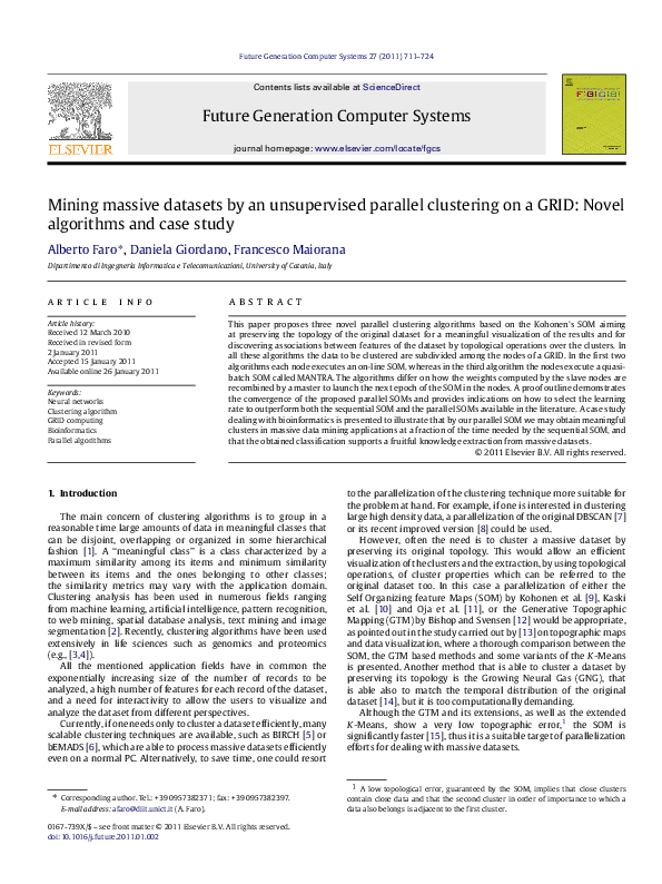 Mining massive datasets by an unsupervised parallel clustering on a ... Mining massive datasets by an unsupervised parallel clustering on a ...