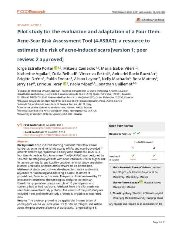 (PDF) Pilot study for the evaluation and adaptation of a Four Item-Acne ...