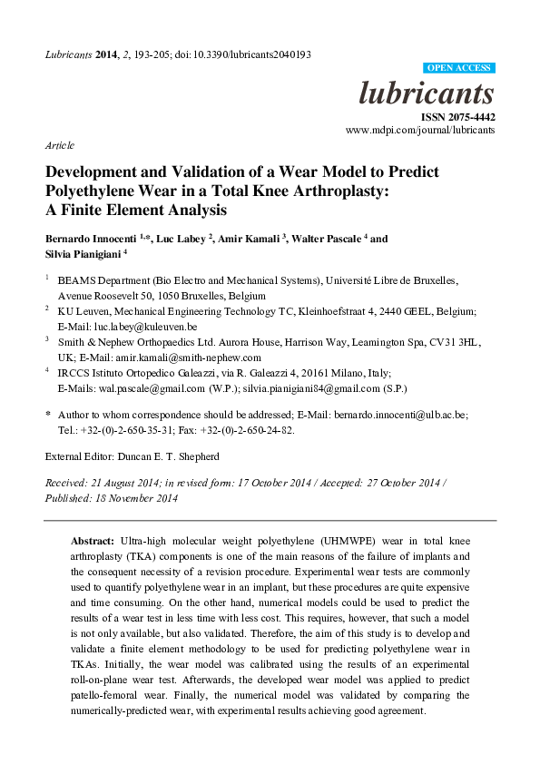 (PDF) Development and Validation of a Wear Model to Predict ...