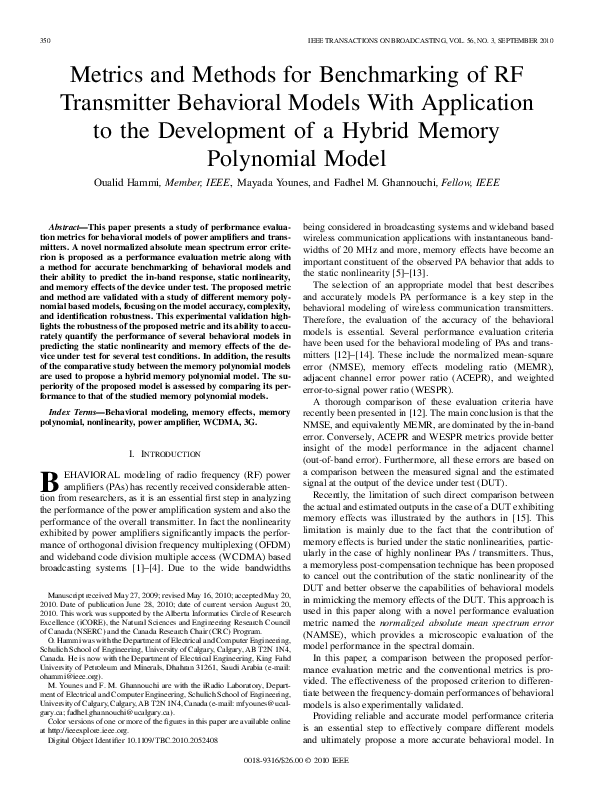 (PDF) Metrics and Methods for Benchmarking of RF Transmitter Behavioral Models With Application ...