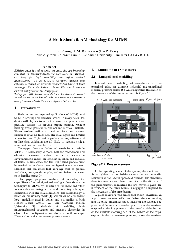 (PDF) A fault simulation methodology for MEMS