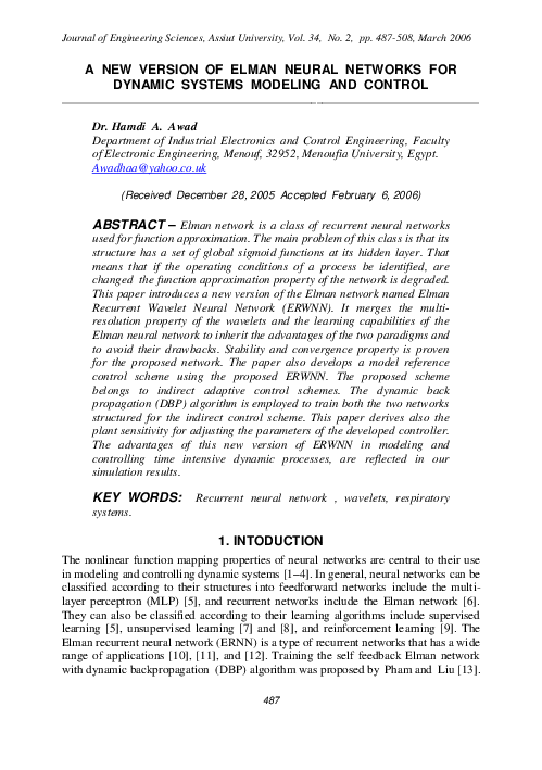 (PDF) A New Version of Elman Neural Networks for Dynamic Systems ...