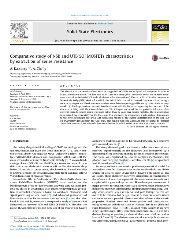 (PDF) Comparative study of NSB and UTB SOI MOSFETs characteristics by extraction of series ...
