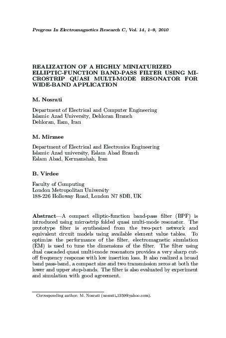 (PDF) Realization of a Highly Miniaturized Elliptic-Function Band-Pass ...