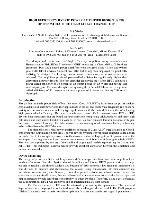 (PDF) High efficiency hybrid power amplifier design using ...
