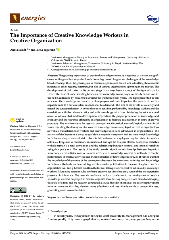 (PDF) The Importance of Creative Knowledge Workers in Creative Organization