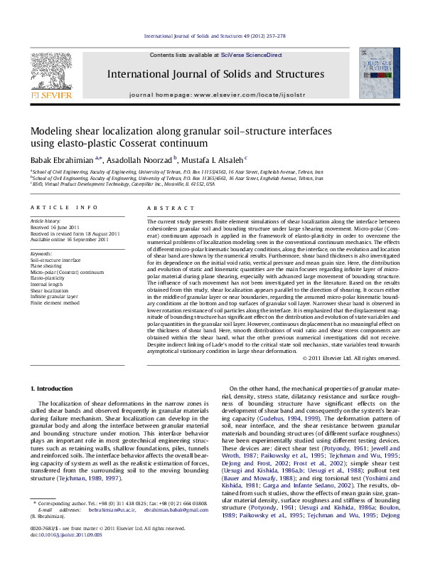 (PDF) Modeling shear localization along granular soil–structure interfaces using elasto-plastic ...