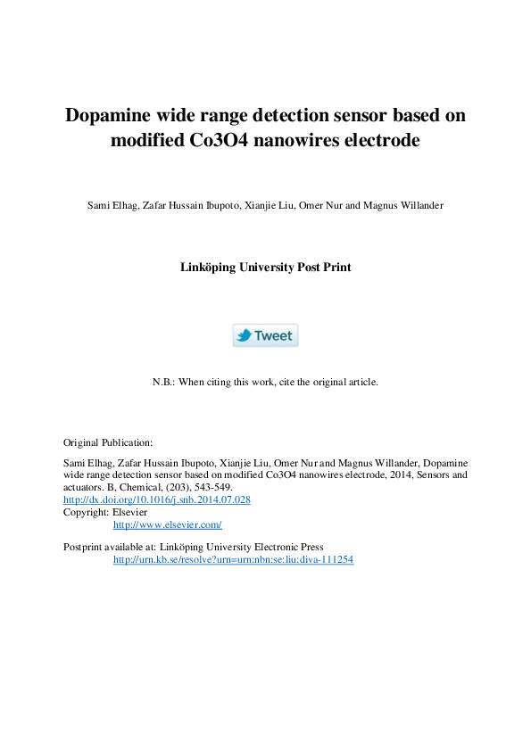 Pdf Dopamine Wide Range Detection Sensor Based On Modified Co 3 O 4
