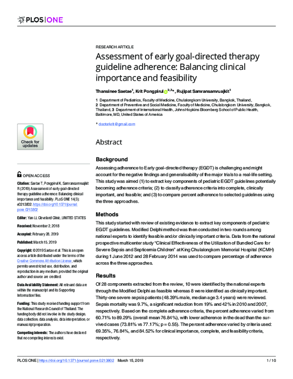 (PDF) Assessment of early goal-directed therapy guideline adherence ...