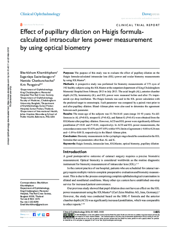 (PDF) Effect of pupillary dilation on Haigis formula-calculated ...