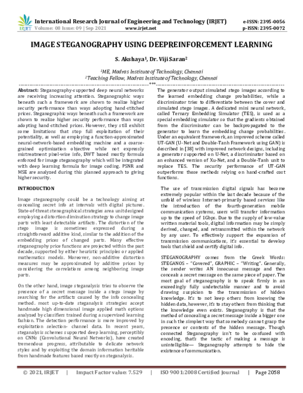 (PDF) IRJET- IMAGE STEGANOGRAPHY USING DEEPREINFORCEMENT LEARNING