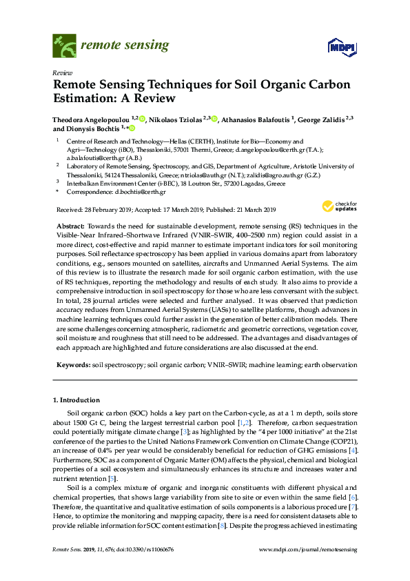 (PDF) Remote Sensing Techniques for Soil Organic Carbon Estimation: A Review