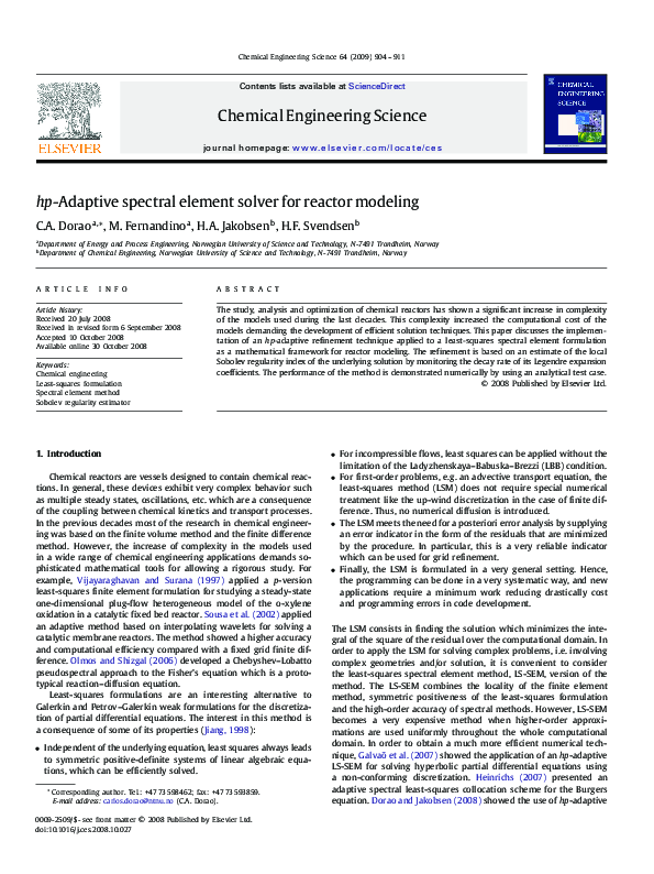 Pdf Hp Adaptive Spectral Element Solver For Reactor Modeling 