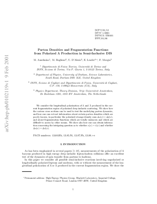 (PDF) Parton densities and fragmentation functions from polarized production in semi-inclusive DIS