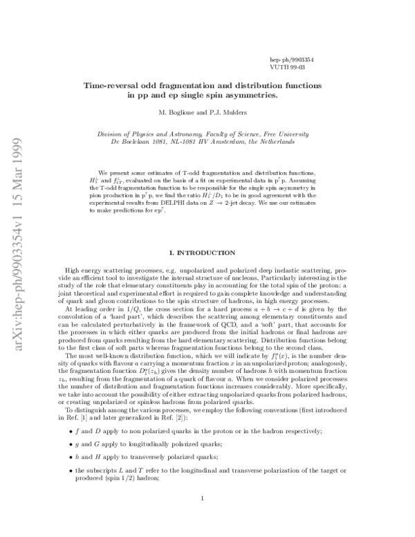Pdf Time Reversal Odd Fragmentation And Distribution Functions In Pp