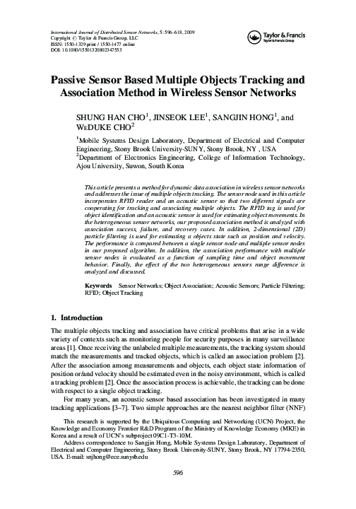 (PDF) Passive Sensor Based Multiple Objects Tracking and Association Method in Wireless Sensor ...
