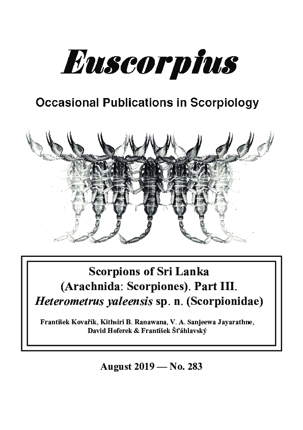 (PDF) Scorpions of Sri Lanka (Arachnida: Scorpiones). Part III. Heterometrus yaleensis sp. n ...