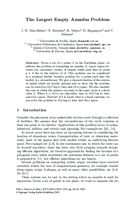 (PDF) The largest empty annulus problem | Toni Sellares - Academia.edu