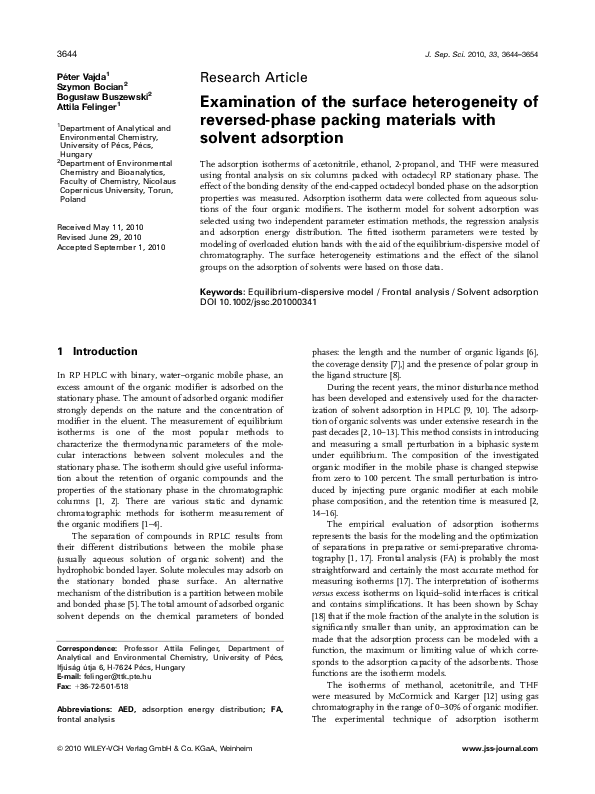(PDF) Examination of the surface heterogeneity of reversed-phase ...