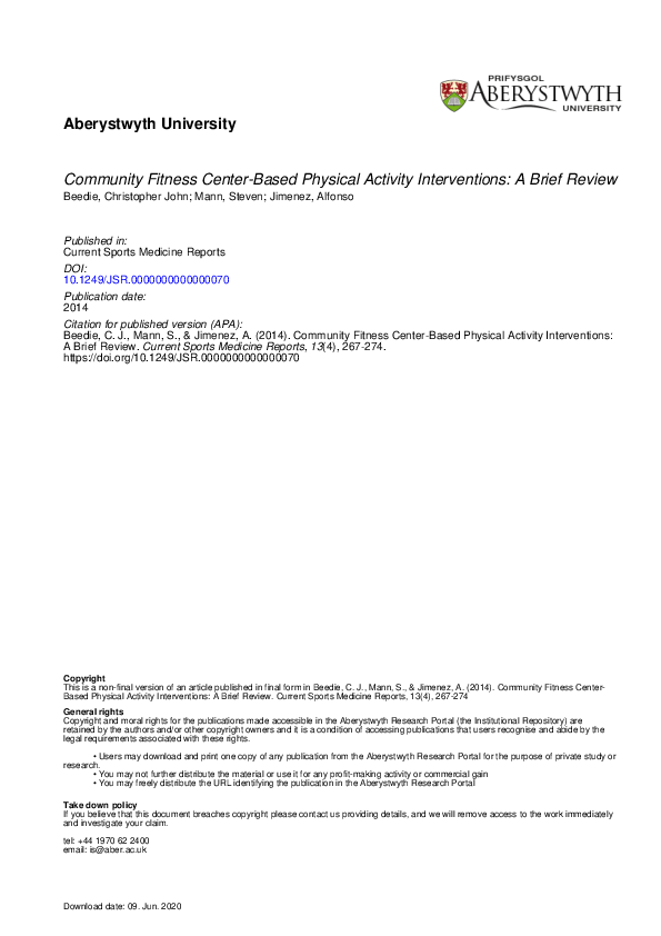 (PDF) Community Fitness Center-Based Physical Activity Interventions