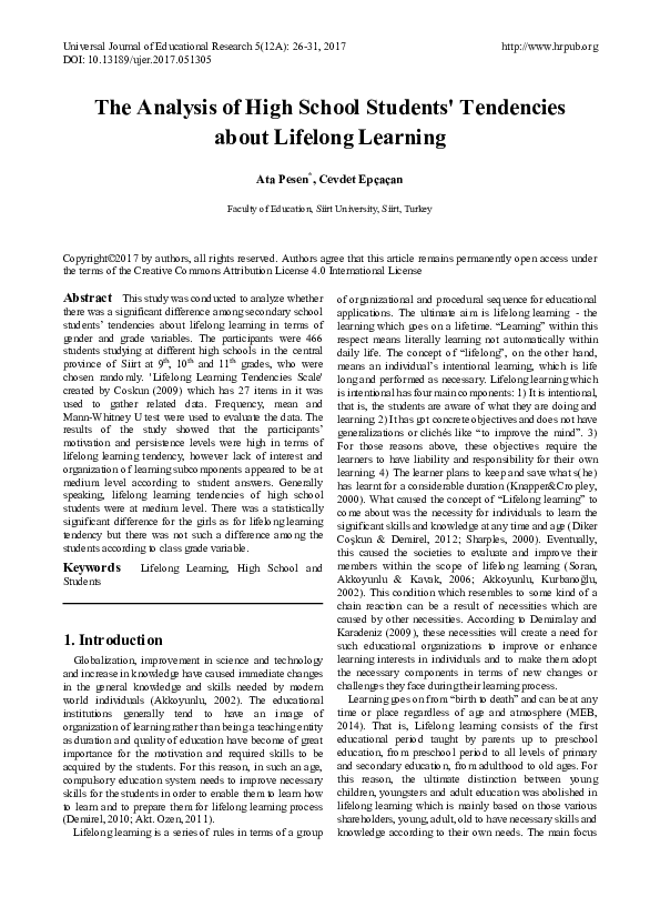 (PDF) The Analysis of High School Students' Tendencies about Lifelong ...
