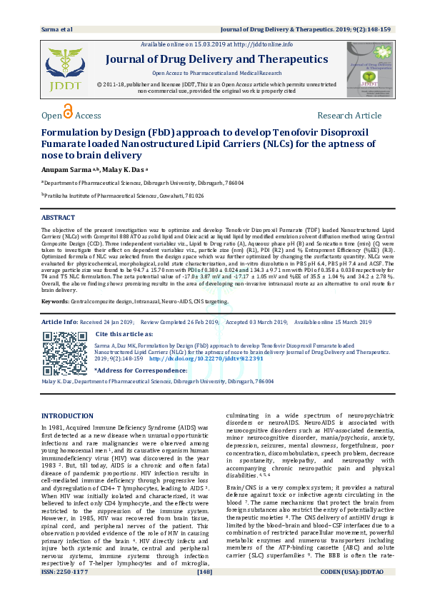 (PDF) Formulation by Design (FbD) approach to develop Tenofovir ...