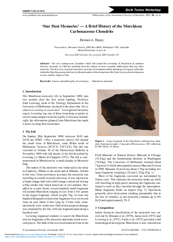 (PDF) ‘Star Dust Memories’—A Brief History of the Murchison ...