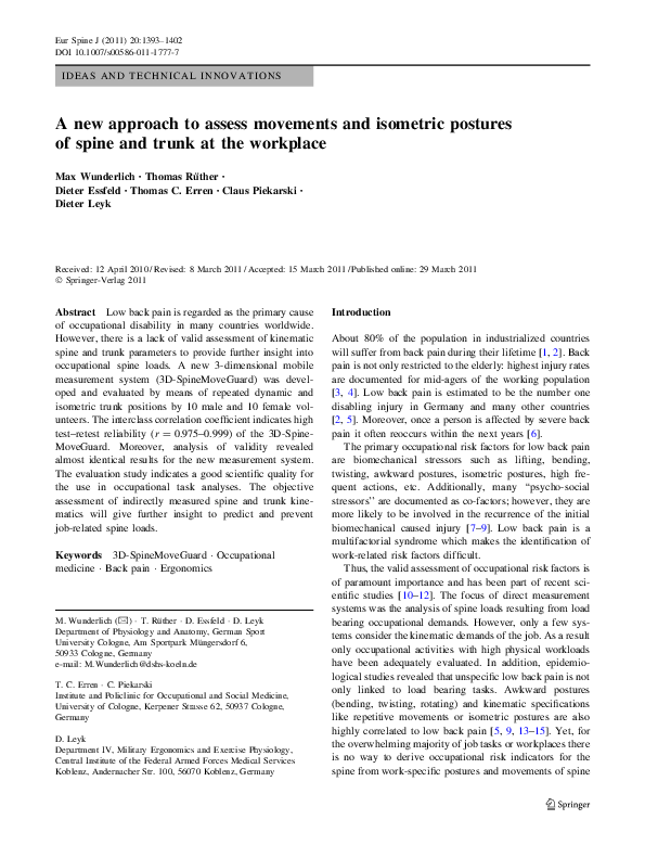 (PDF) A new approach to assess movements and isometric postures of ...