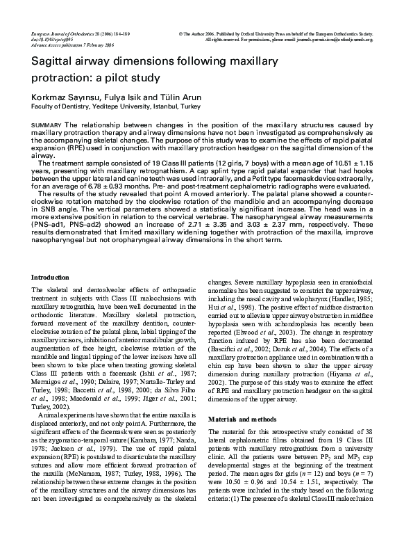 (PDF) Sagittal airway dimensions following maxillary protraction: a pilot study