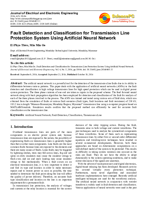 (PDF) Fault Detection and Classification for Transmission Line Protection System Using ...