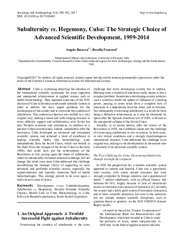 (PDF) Subalternity vs. Hegemony, Cuba: The Strategic Choice of Advanced ...