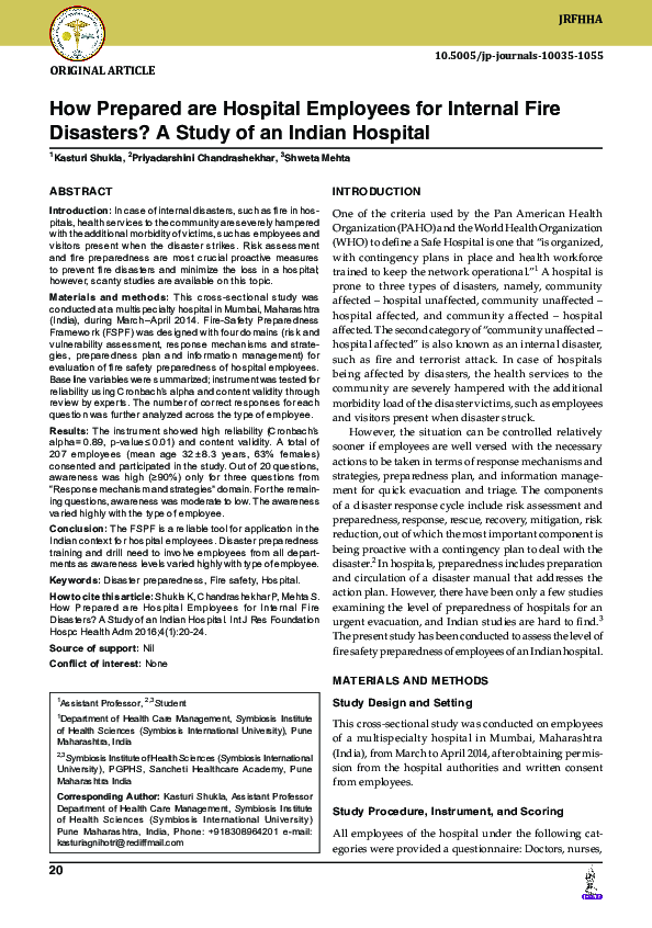 (PDF) How Prepared are Hospital Employees for Internal Fire Disasters ...