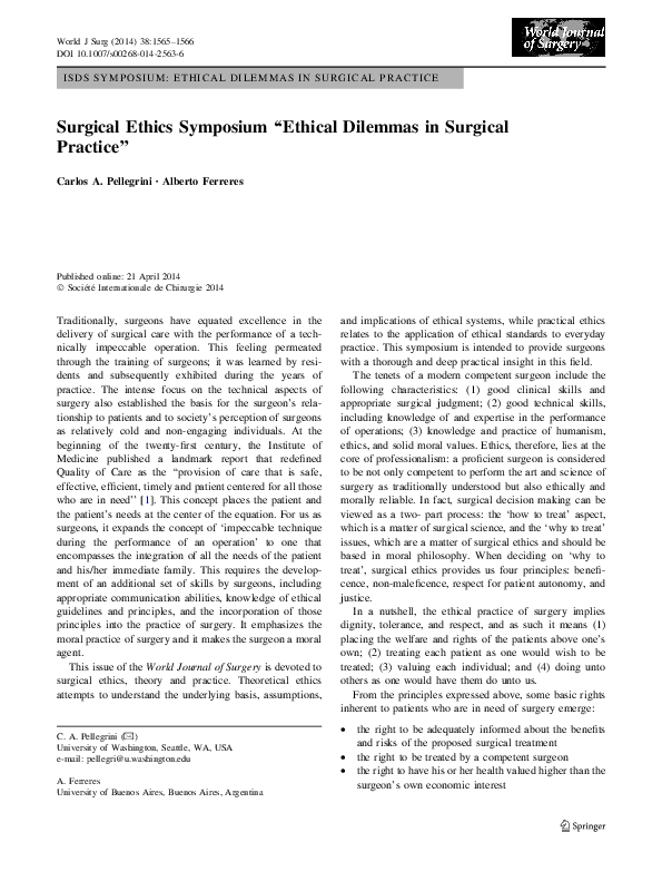 (PDF) Surgical Ethics Symposium: Ethical Dilemmas in Surgical Practice