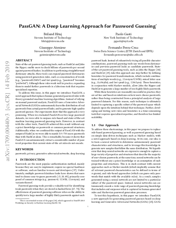 (PDF) PassGAN: A Deep Learning Approach for Password Guessing