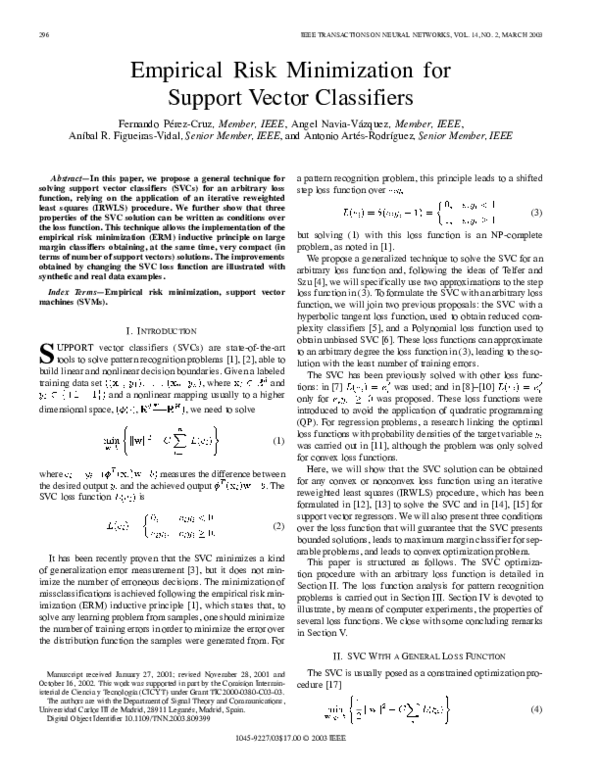 (PDF) Empirical risk minimization for support vector classifiers