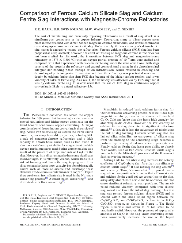 (PDF) Comparison of Ferrous Calcium Silicate Slag and Calcium Ferrite ...