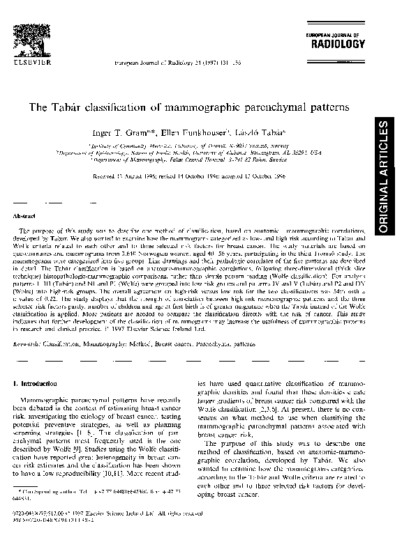 (PDF) The Tabár classification of mammographic parenchymal patterns