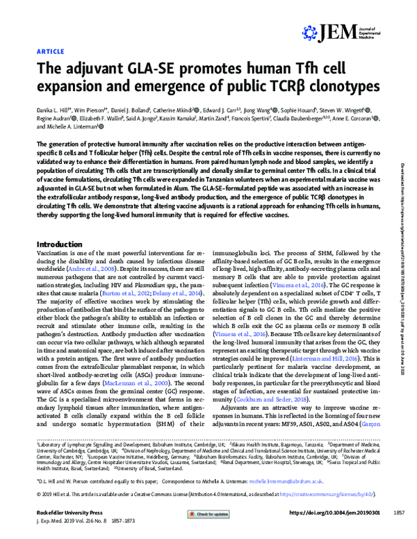 (PDF) The adjuvant GLA-SE promotes human Tfh cell expansion and ...