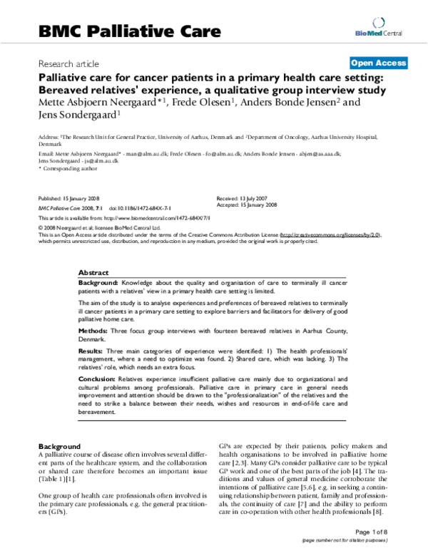 (PDF) Palliative care for cancer patients in a primary health care ...