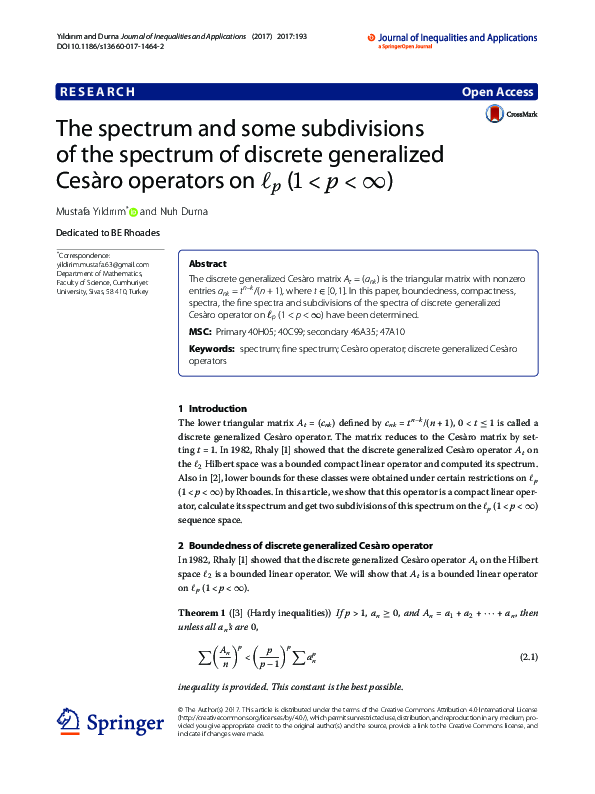 (PDF) The spectrum and some subdivisions of the spectrum of discrete generalized Cesàro ...